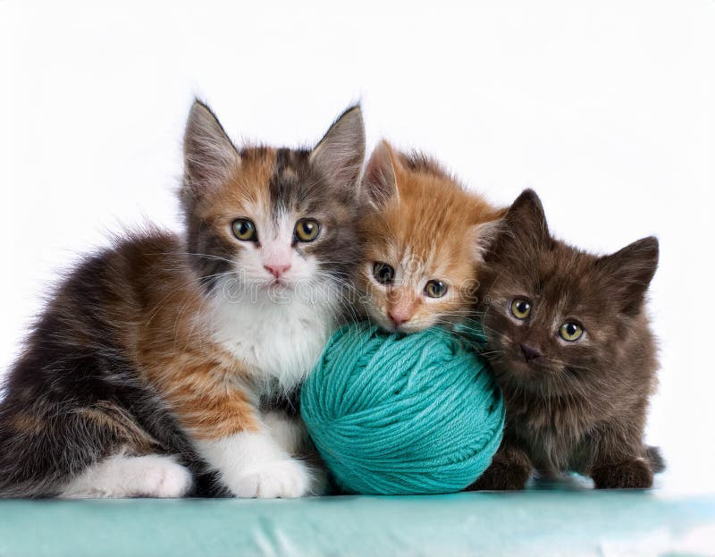 Three Kittens Tangled Up in a Yarn Ball during Playtime Stock ...