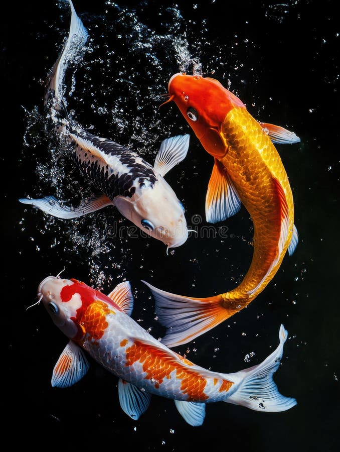 Three koi fish swimming stock photo. Image of life, aquatic - 385068182