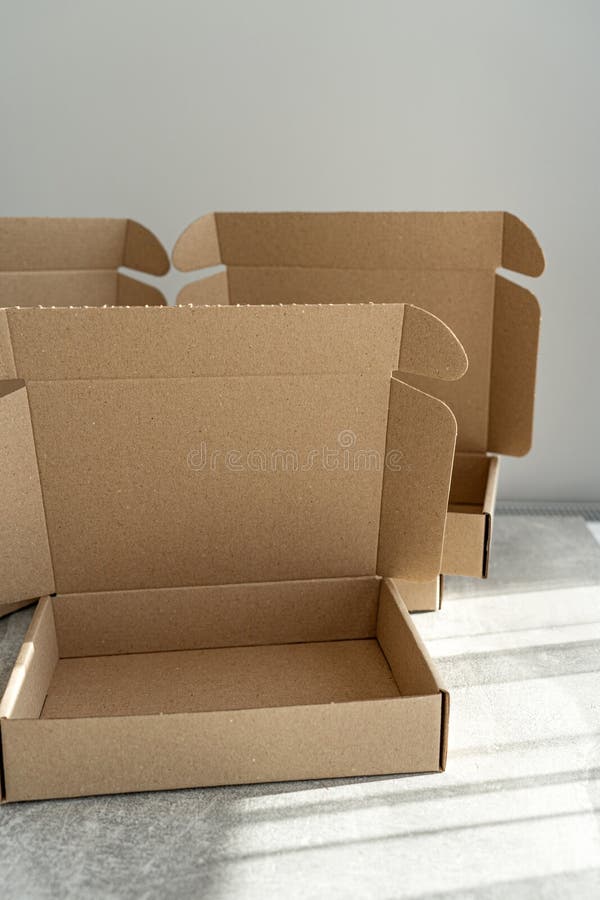 Three Kraft Cardboard Boxes with Stock Image - Image of sustainable ...