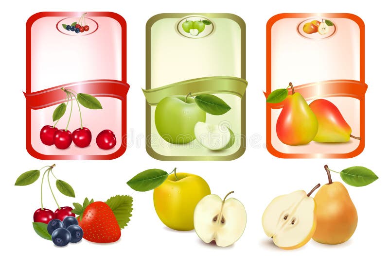 Mixed Organic Fruits Banners Collection Stock Vector - Illustration of ...