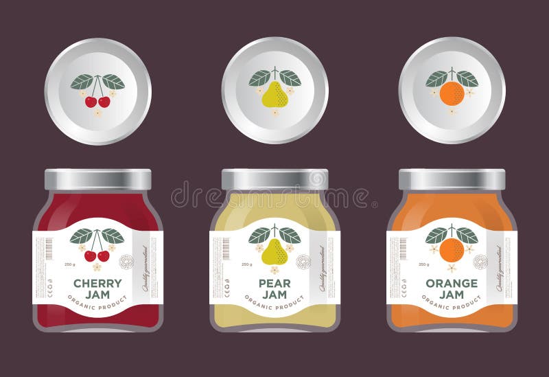 Three Labels Fruit Jam. Mango, Apple, Plum Jam Labels and Packages ...