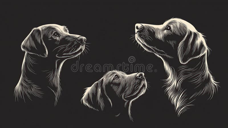 Three Labrador Retrievers, Elegant Portraits, Dark Background, Graphic ...