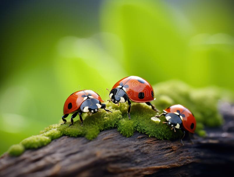 Ai Generated Illustration Wildlife Concept of Three Ladybugs. Stock ...