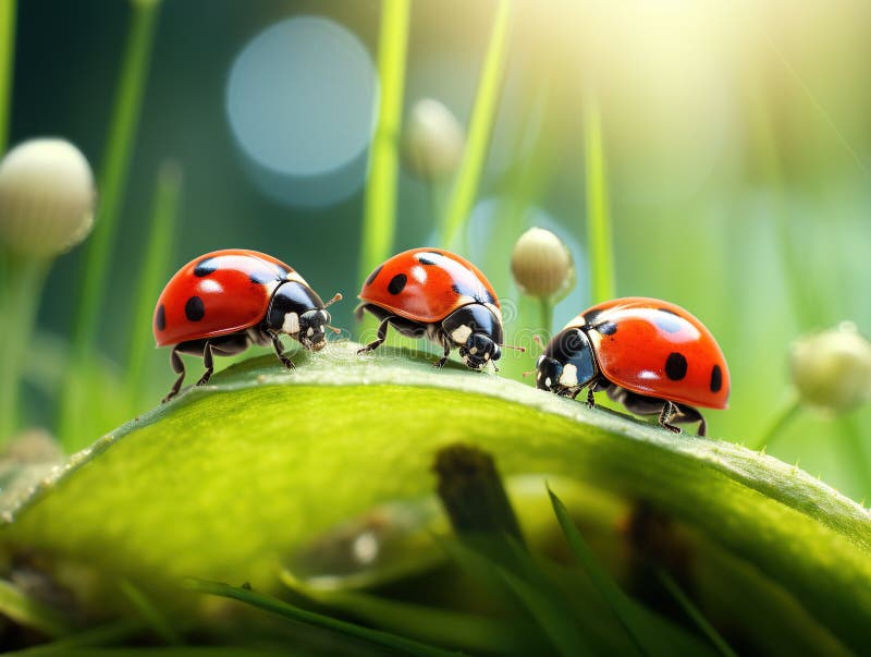 Ai Generated Illustration Wildlife Concept of Three Ladybugs. Stock ...