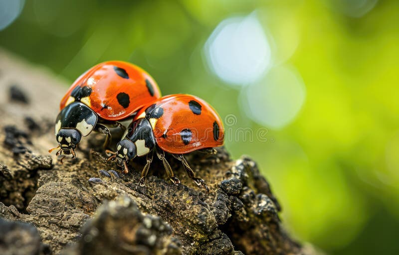 Ladybugs in Natural Habitat Stock Illustration - Illustration of bright ...