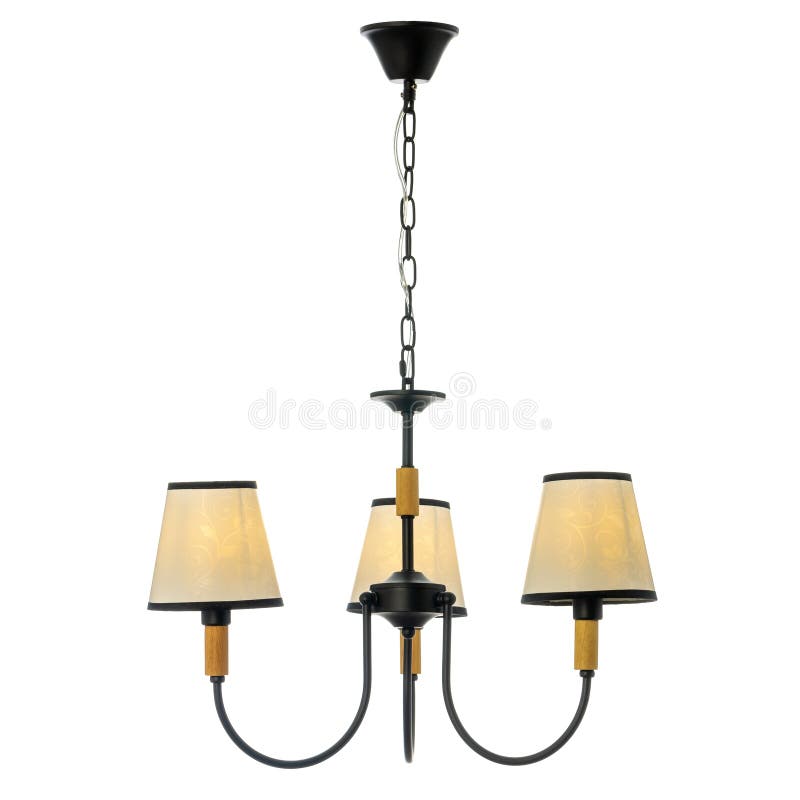 Three Lamp Shade Chandelier Stock Image - Image of burning, metal ...