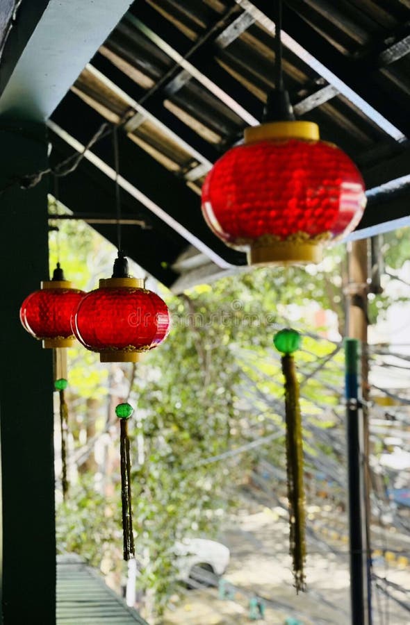 Three Lampions hanging stock photo. Image of home, focus - 275310746