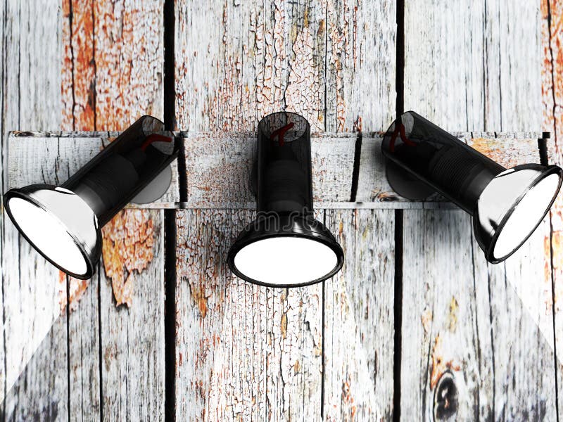 Three Lamps on the Wooden Wall Stock Illustration - Illustration of ...