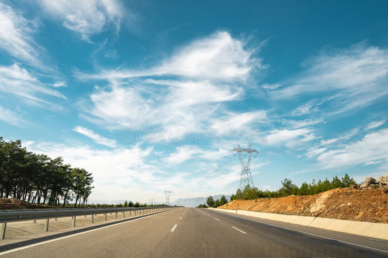 Three Lane Highway Going Forward on a Sunny Day Stock Image - Image of ...