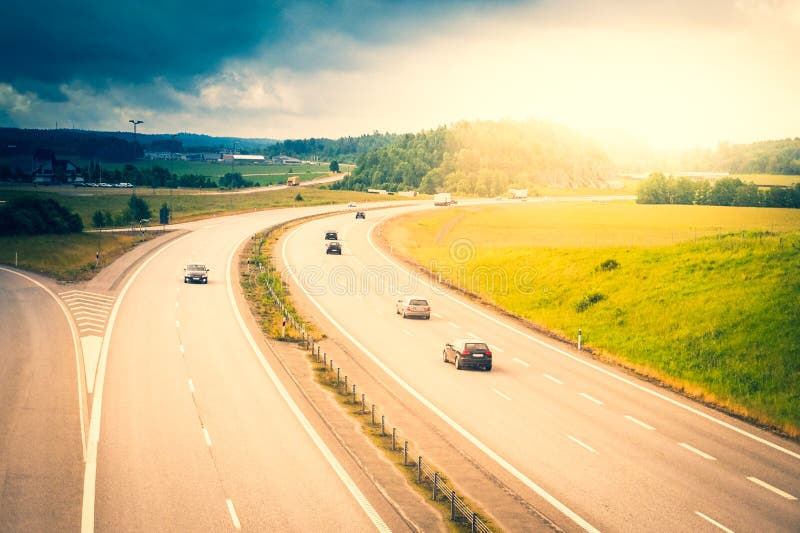 Three-lane Highway, Sky, View from the Above Stock Photo - Image of ...