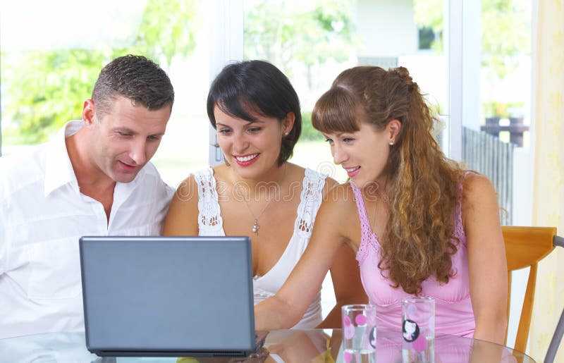 Three and laptop stock image. Image of female, colleagues - 4391557