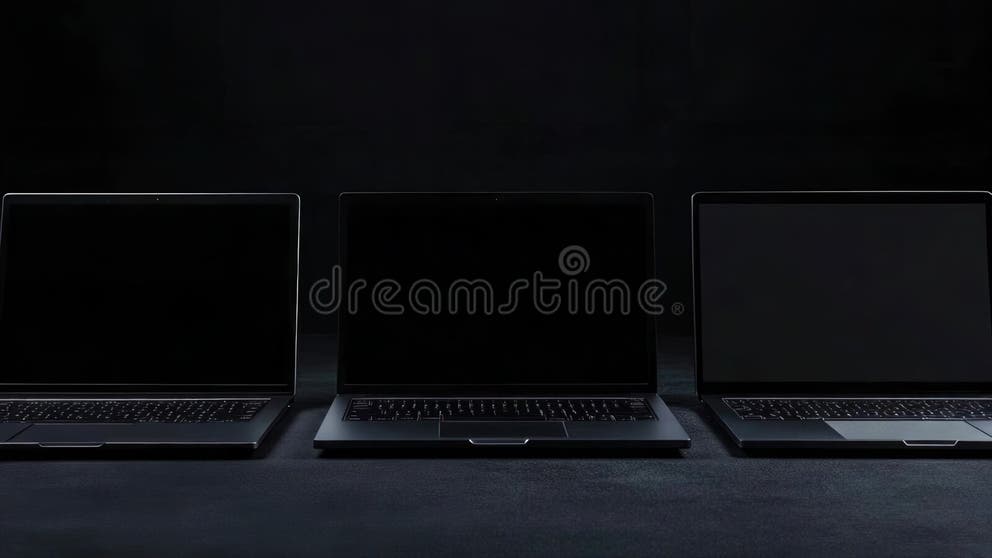 Three Laptops Placed Side by Side on a Table, Great for Comparing or ...
