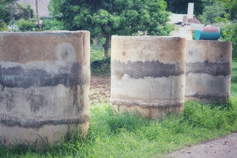 Three Large Tanks For Refilling In Rural Areas Storage Tank For Agricultural Water Stock Image