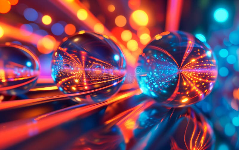 Three Large, Colorful Spheres that are Reflected in a Blue Background ...