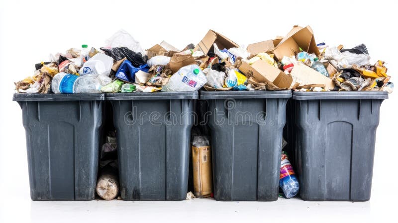 Overflowing Waste Containers Filled with Various Types of Garbage in a ...