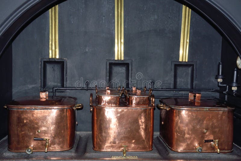 Three Large Copper Cooking Pots Stock Image - Image of traditional ...