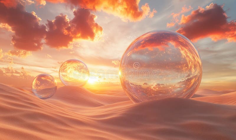 Three Glass Spheres Reflecting Sunset Landscape Stock Photos - Free ...