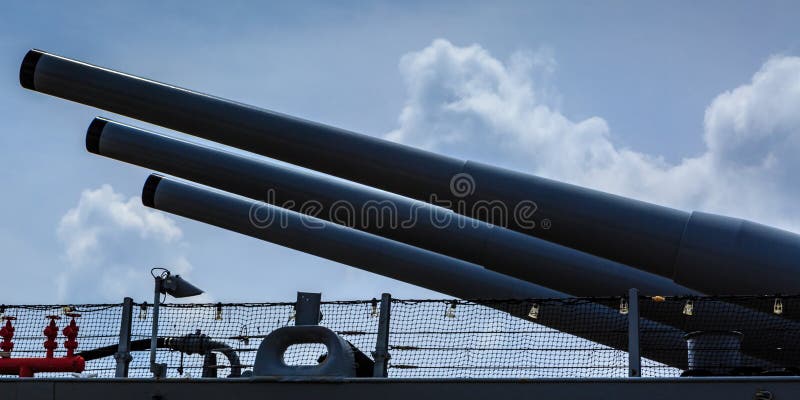 Three Large Guns are Lined Up on a Ship Stock Photo - Image of supply ...