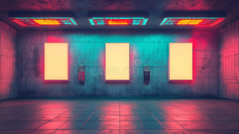 Three Large Rectangular Frames Holding Movie Posters Hang on the Empty ...