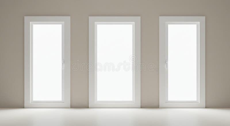 Three Large Rectangular Windows are Set Symmetrically in a Light ...