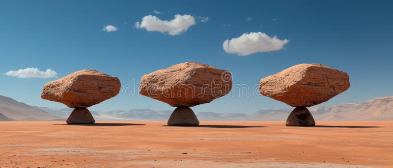 Three Large Rocks Balanced on a Single Base in a Desert Landscape ...