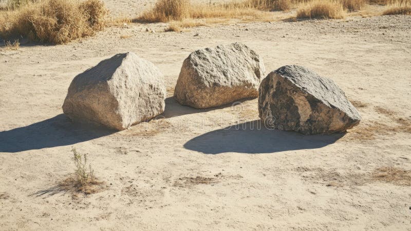 Three Large Rocks Resting on Sandy Ground Stock Illustration ...