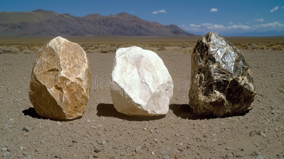 Three Large Rocks Sit in a Desert Landscape. Stock Illustration ...