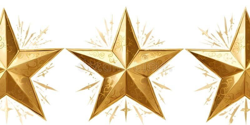Three Large, Shining Gold Stars with Intricate Patterns, Emanating ...