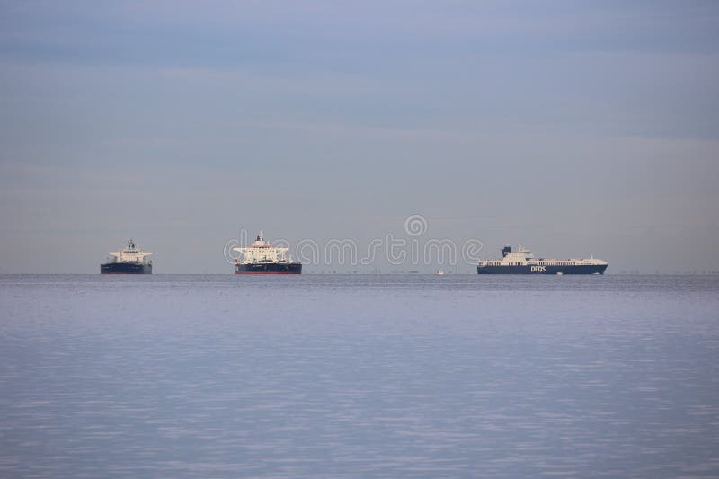 Three Large Ships are Sailing in the Ocean Stock Photo - Image of ...