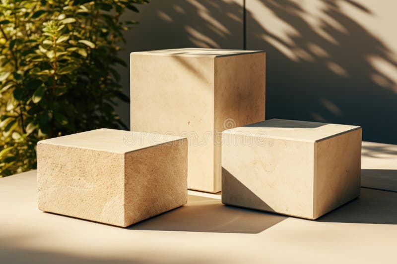 Three Large Stone Blocks Sitting on a Table, AI Stock Photo - Image of ...