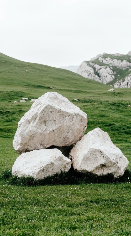 Three Large White Rocks on a Green Hill Stock Illustration ...