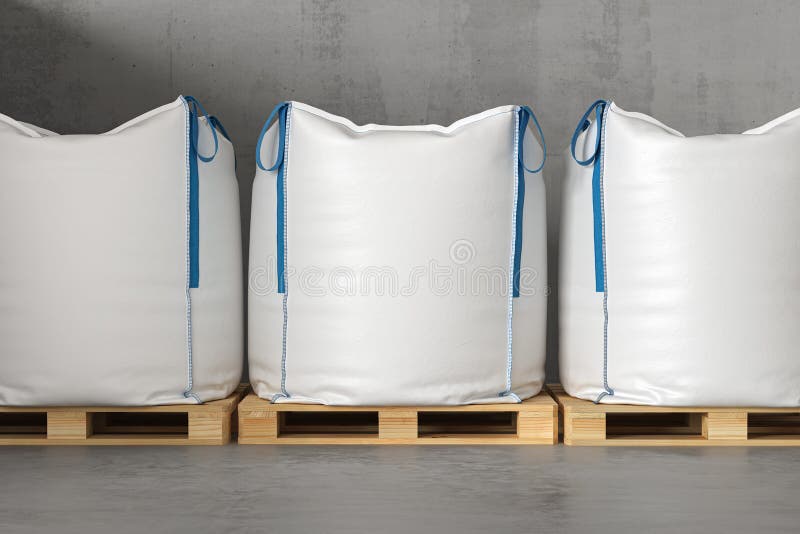 Three Large White Sacks on a Pallet. 3d Render Stock Illustration ...