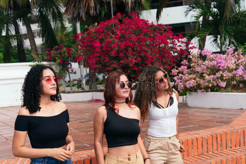 Three Latin Girls Together Looking To the Side Stock Image - Image of ...