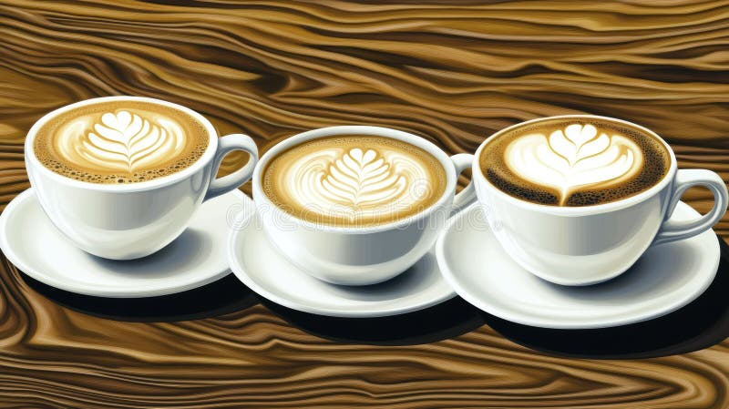 Three Latte Cups stock illustration. Illustration of cafe - 367537100