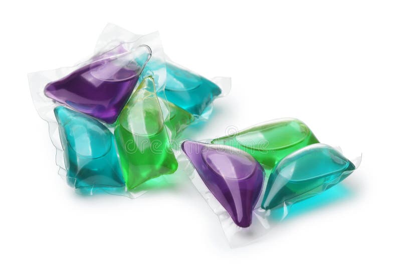 Three Laundry Detergent Pods Stock Photo - Image of dishwasher, liquid ...