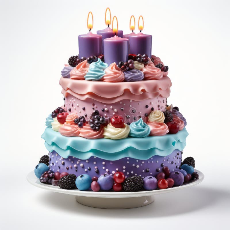 Three Layer Cake with Candles Stock Image - Image of colorful, frosting ...