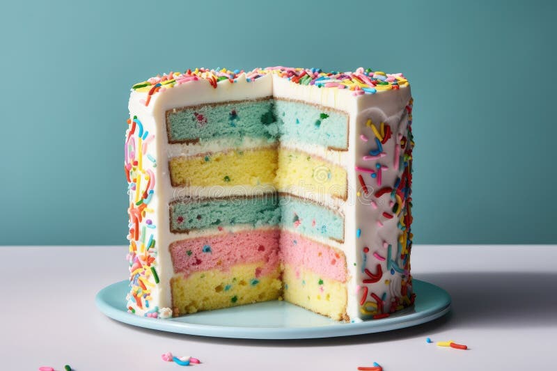 Three-layer Cake with Colorful Frosting and Sprinkles Stock Image ...