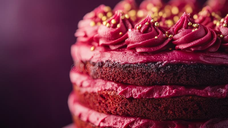 Three-layer Cake with Pink Frosting and Sprinkles. Stock Photo - Image ...