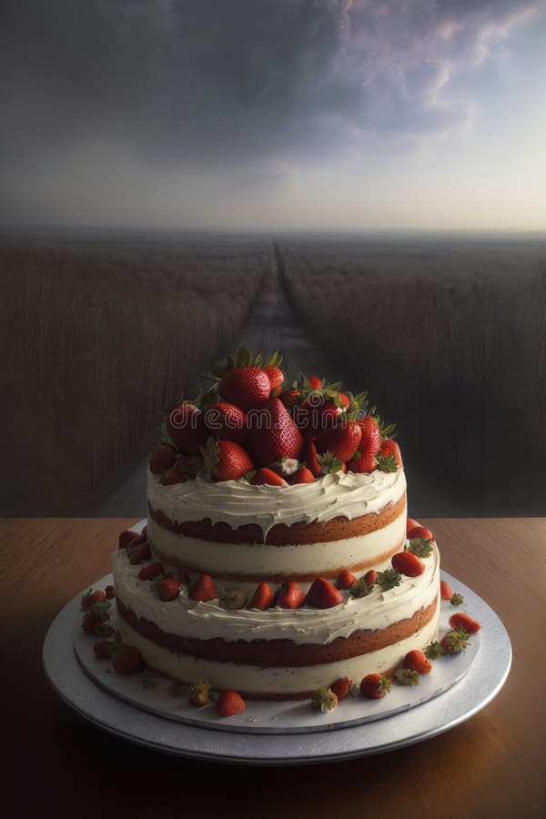 A Three Layer Cake Sitting on Top of a Wooden Table. Generative AI ...