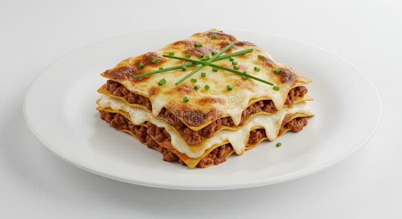 Three-layer Lasagna on a White Plate Stock Illustration - Illustration ...