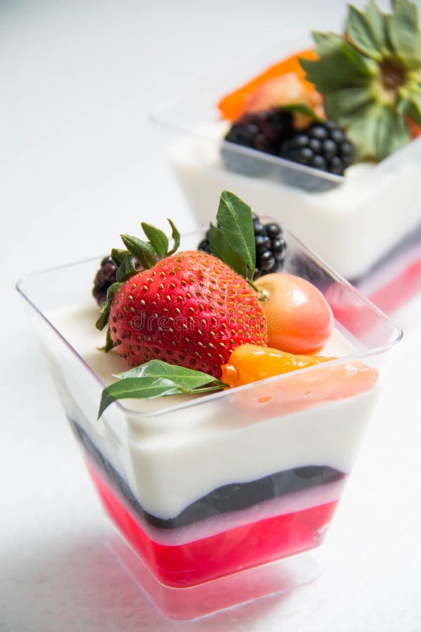 Three Layer Samples Panna Cotta Stock Photo - Image of glass, macro ...