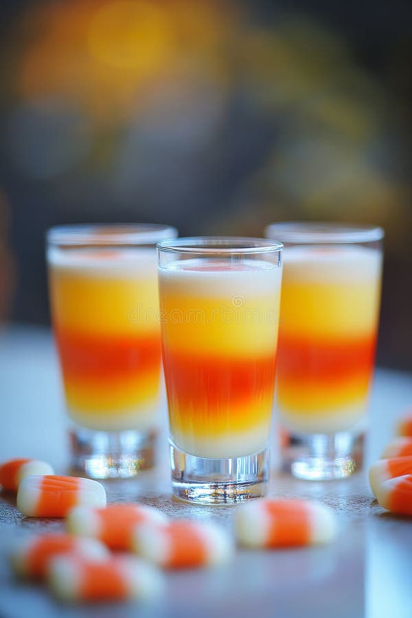Three Layered Shots Sit beside Candy Corn, Perfect for Spooky Halloween ...