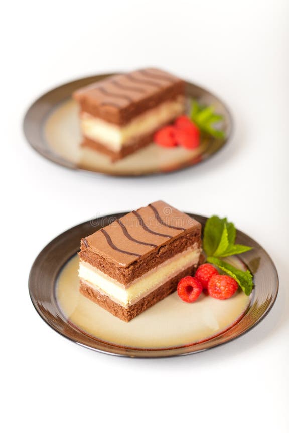 Three Layers Chocolate Cake Stock Photo - Image of delicious, fudge ...