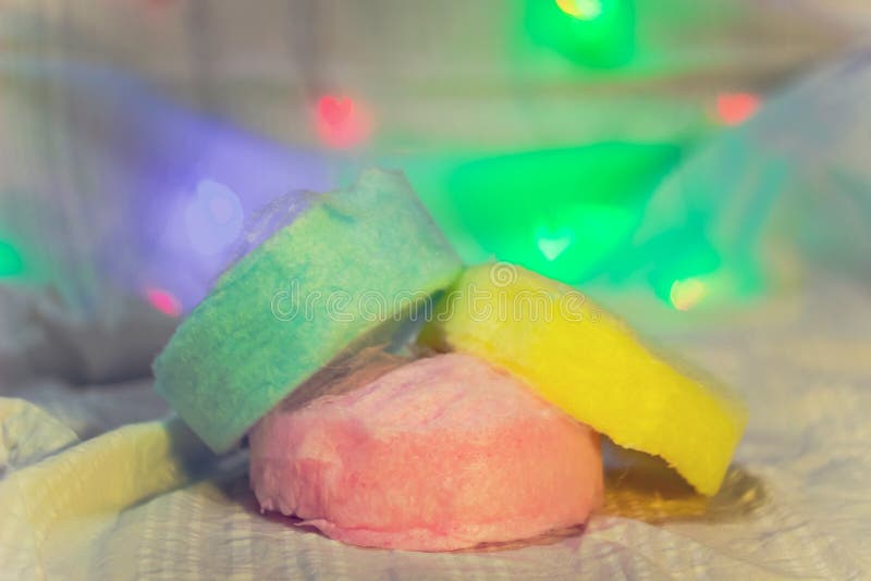 Three Layers of Cotton Candy Close-up Stock Photo - Image of yummy ...