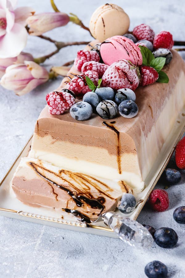 Three Layers Ice Cream Cake Stock Image - Image of biscuit, cold: 91800767