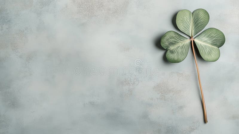 Three-leaf Clover on Empty Light Gray Surface with Concrete Texture. St ...
