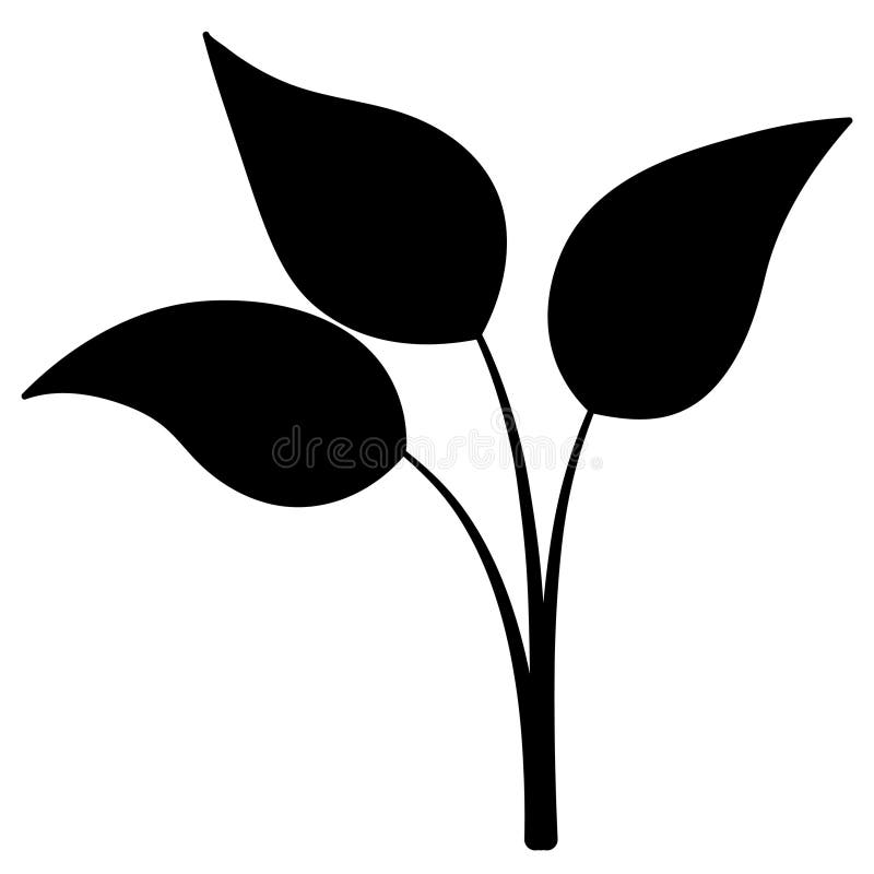 Three Leaves on Branches. Seed Sprouted into a Plant. Silhouette ...