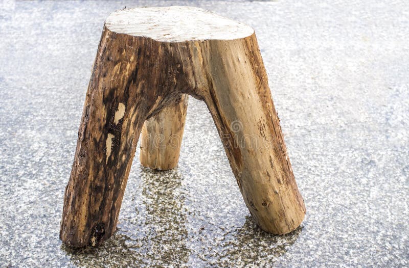 Three Legs Stump Stool Made with Tree Trunk and Main Branches Stock ...