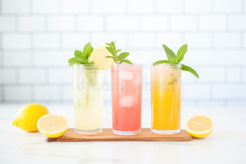Three Lemonade Variants: Classic, Pink, and Mint in Separate Glasses ...