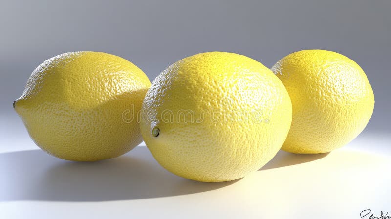 Three Lemons Arranged in a Row on a Plain Surface Stock Illustration ...